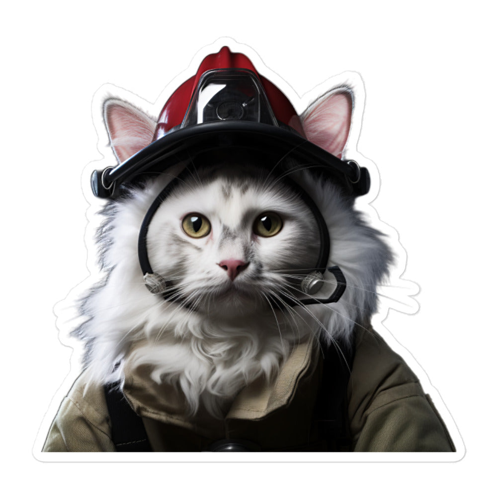 Turkish Angora Firefighter Sticker 🐱 from Stickerfy.ai